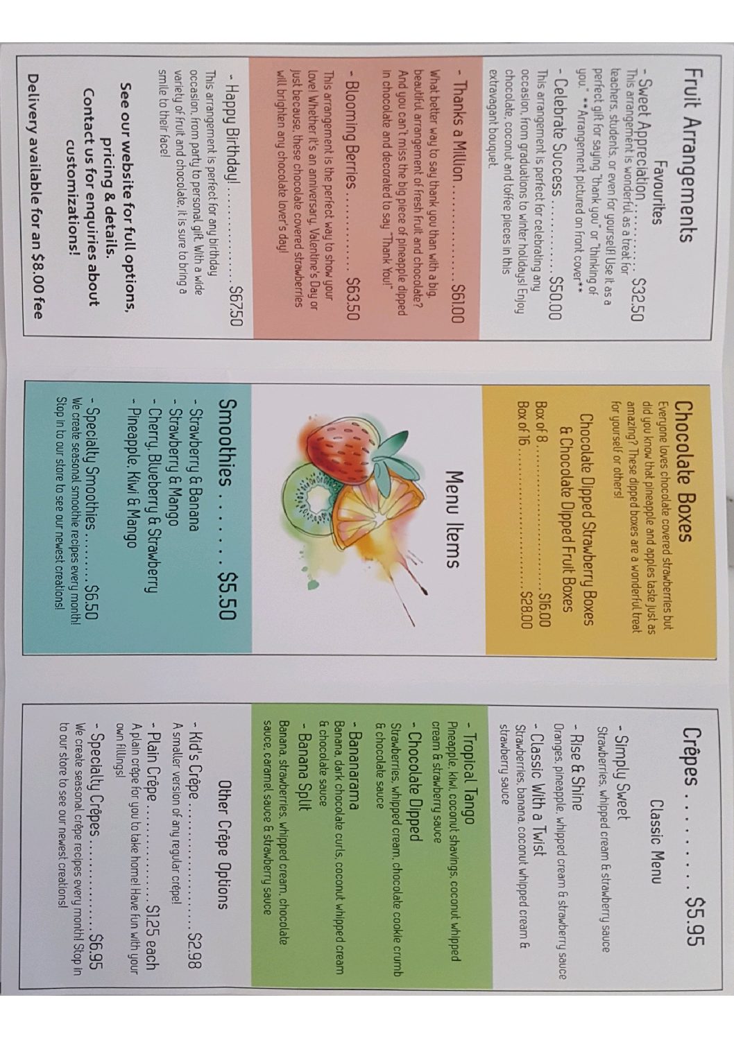 menu | Fruitful Specialty Shop | Medicine Hat | Fruit Bouquet, Crepes ...